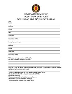 2017 OFFICIAL TALENT SHOW ENTRY FORM.docx | Haubstadt Sommerfest